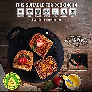 Victoria 15-Inch Cast Iron Tawa Dosa Pan, Pizza Pan with a Loop Handle, Crepe Pan Preseasoned with Flaxseed Oil, Made in Colombia
