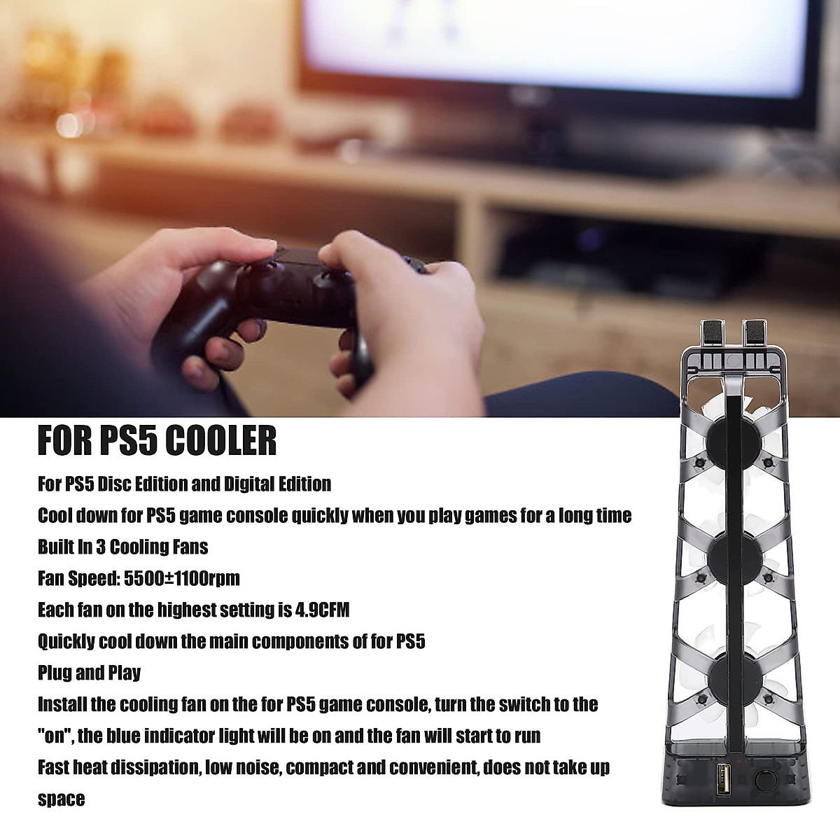 Dobe for PS5 Cooling Fan Efficient Game Console Cooler for PS5 Disc and Digital Edition Ultra HD Console Cooling System for PS5