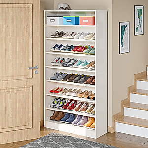 LITTLE TREE Shoe Cabinet, 9 Tier 40 Pairs Heavy Duty Wood Freestanding Shoe Storage Cabinet, 70.9" Tall Shoe Cabinet with Open Storage for Entryway, Pure White