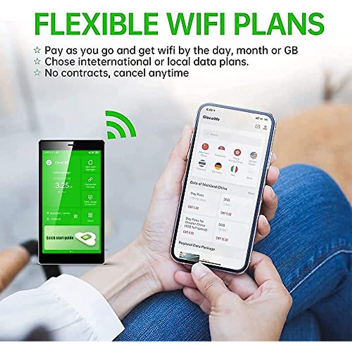 GlocalMe G4 Pro 4G LTE Mobile Hotspot Router, with US 8GB & Global 1.1GB Data, 5” Touch Screen LCD Display Portable WiFi Hotspot for Travel, No Contract, SIMFREE, High Speed Pocket WiFi Device (Black)