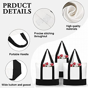 10 Pack Large Canvas Tote Bag with Pocket Kitchen Reusable Grocery Bags Bulk Black and Natural Plain Canvas Tote for Women DIY Beach Blank Multipurpose Cotton Tote Bag Set