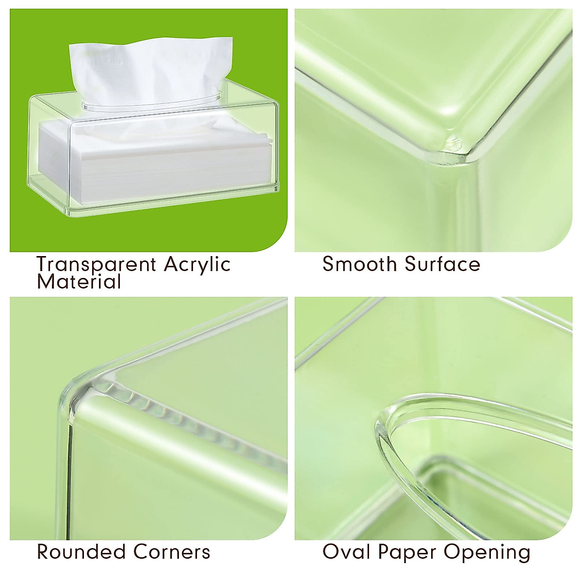 Mimorou 4 Pieces Acrylic Tissue Box Cover Rectangular Clear Tissue Holder Tissue Dispenser Facial Tissue Holders Dryer Sheet Box for Office Home Bathroom Restaurant Vanity