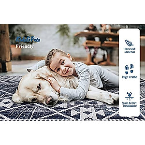 Leesentec Rugs Modern Non-Slip Soft Area Rugs for Living Room/Bedroom/Dining Room Carpet Floor Mat Home Decorative (Navy Blue/Ivory, 3'11"×5'3")