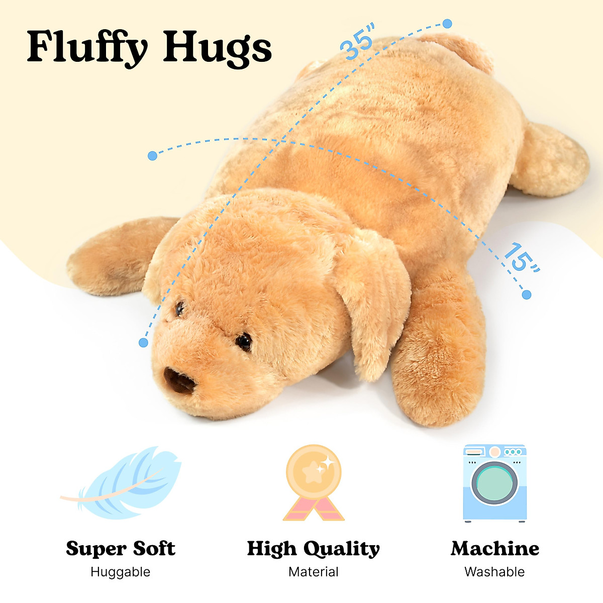 RB Royal Brooks Giant Stuffed Animal Dog, Dog Stuffed Animals, Stuffed Dog Body Pillow for Kids, Big Stuffed Animal Plush, Large Stuffed Dog, Huge Stuffed Animals, Large Plush Dog, 35x15in, Brown