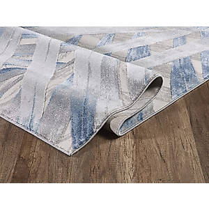 Abani 5'3" X 7'6" Blue Grey & Beige Floral Palm Leaf Pattern Area Rug Rugs - Nova Collection Modern Eclectic Style Accent Rug