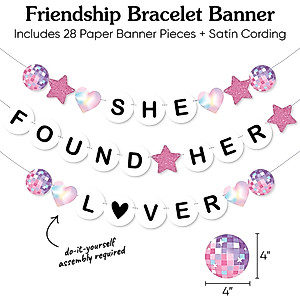 Big Dot of Happiness She Found Her Lover Banner, Eras Bachelorette Party Decorations, Large Bridal Shower Friendship Bracelet Banners, 28 Pieces