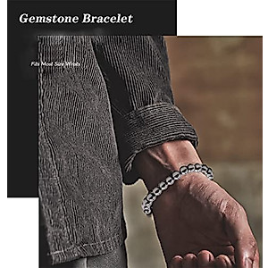 JEWPARK 10PCS 8mm Semi-Precious Gemstone Bracelet Set Healing Crystal Stone Stretch Bracelets for Men Women Round Beaded Elastic Bracelets