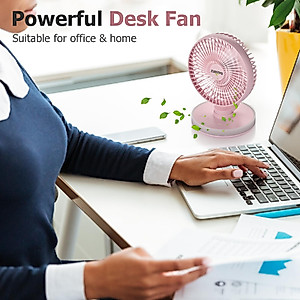 Portable Desk Fan with Circular LED Lights, 4 Speeds, 90° Rotation Adjustable Oscillating Fan, 4000mAh Rechargeable Fan, Battery Powered Quiet Personal Fan for Home Office, Detachable Cleaning (Pink)