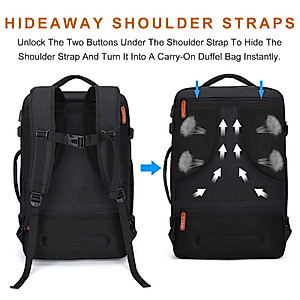 Carry on Travel Backpacks, Extra Large 40L Flight Approved for Men & Women,Expandable Suitcase With 4 Packing Cubes,Water Resistant Luggage Daypack Business Weekender Bag,Black