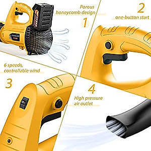 EKACO Leaf Blower - 320 CFM 150 21V MPH Leaf Blower Cordless with 4.0Ah Battery and Charger, Electric Leaf Blower with 6-Speed Control 2 Section Tubes for Lawn Care, Yard, Snow Debris, and Dust