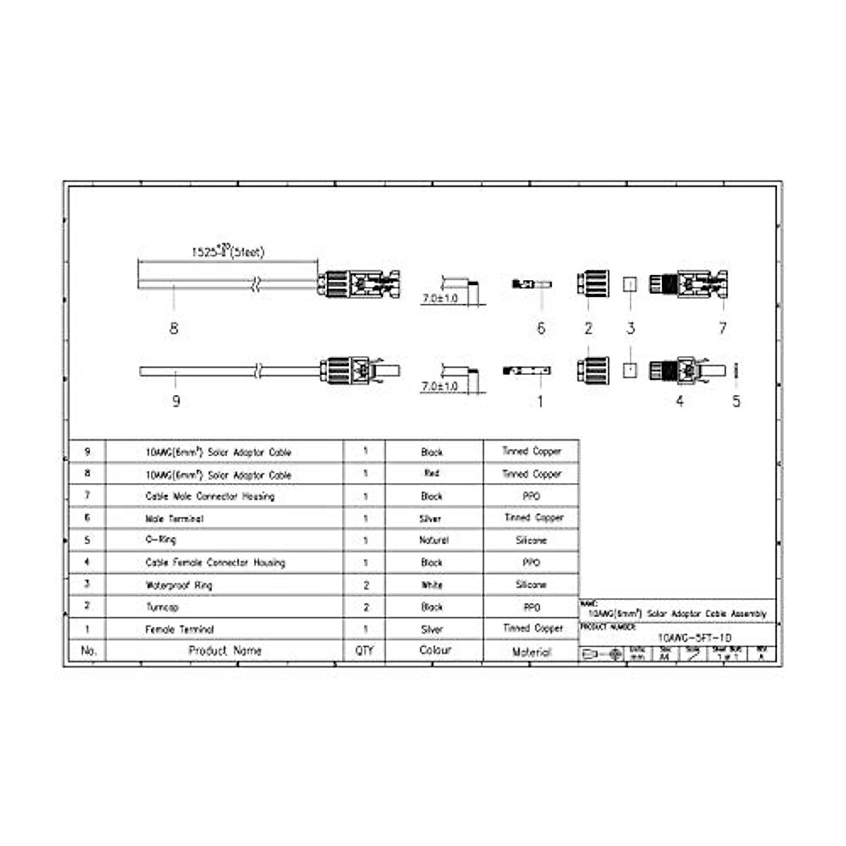 RIOCAN 1 Pair Black + Red 10AWG(6mm²) Solar Panel Extension Cable Wire Connector Solar Adaptor Cable with Female and Male Connectors (5 FT)