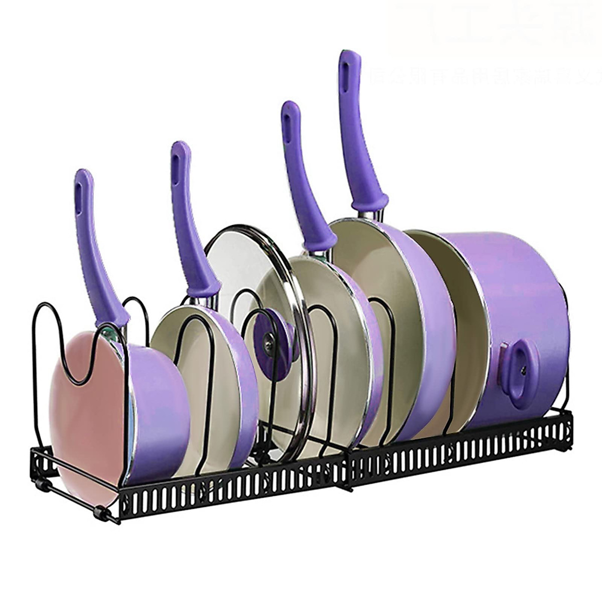 Pot cover frame, Pots and Pans Organizer，pot storage frame, retractable kitchen shelf, adjustable spacing, versatile tabletop for various pots and pans, perforated free sitting pot cover frame