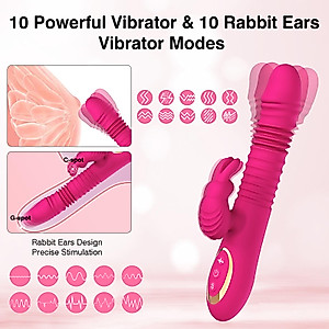 Rabbit Vibrator Dildo for Women Vaginal Health,Realistic Dildo G Spot Vaginal with 5 Thrusting 10 Vibration Realistic Anal Vibrating Clitoral Clit G Stimulation, Heated Adult Sex Toys…