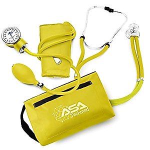 ASA TECHMED Dual Head Sprague Stethoscope and Sphygmomanometer Manual Blood Pressure Cuff Set with Case, Gift for Medical Students, Doctors, Nurses, EMT and Paramedics, Yellow