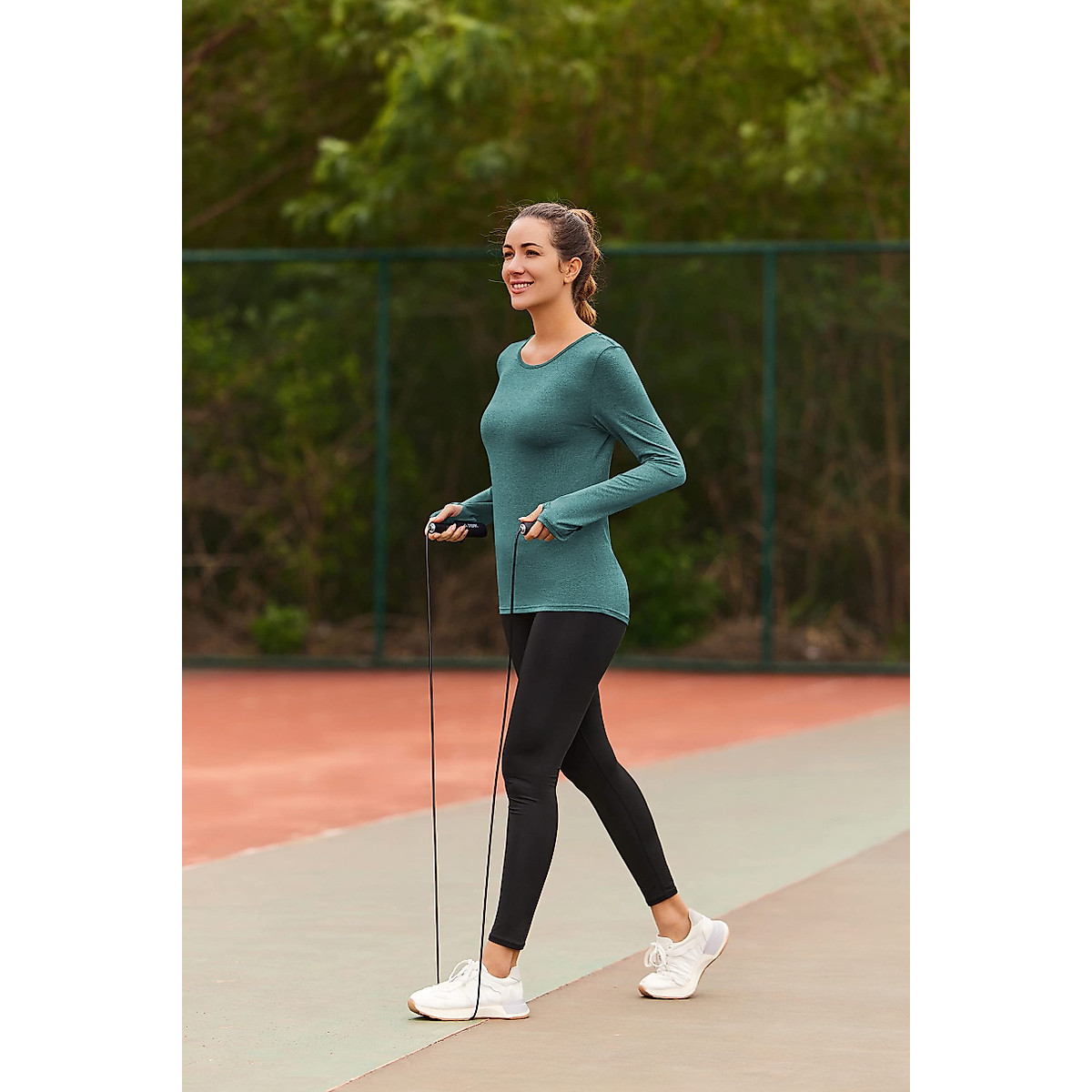 Back Long Sleeve Workout Tops for Women with Thumb Hole Backless Crewneck Gym Yoga Shirts Green