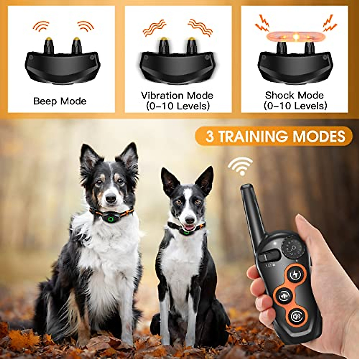 SDOFOS Dog Training Collar, Shock Collar for 2 Dogs with Remote Range 1300ft, 3 Training Modes, Beep, Vibration, Shock, IPX7 Waterproof Rechargeable Electric Shock Collar for Small Medium Large Dogs