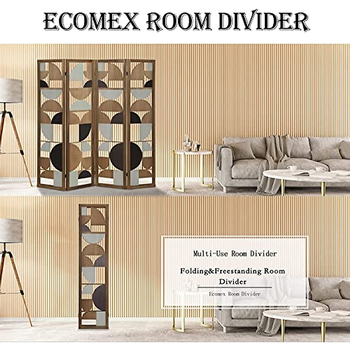 ECOMEX 4 Panel Room Divider,Freestanding Folding Room Divider Screen, Cutout Room Divider Wall, Room Dividers and Room Partition for Home Office（Classic Color）