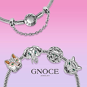 GNOCE Wolf Charm Bead 925 Sterling Silver Inlaid with Crystal Zircon Stons Jewelry Gift For Women Wife Fit Bracelets/Necklace