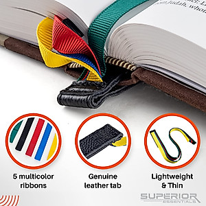 Superior Essentials Genuine Leather Multi Page Magnetic Attachable Bookmark with 5 Multi-Colored Bookmarks-Great for Bibles-Magnetic Hold Makes This The only Bookmark That Will Never Fall Out