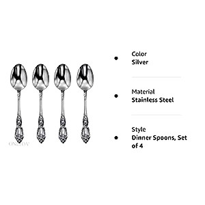 Oneida Wordsworth Everyday Flatware Dinner Spoons 18/0 Stainless Steel, Set of 4, Silver