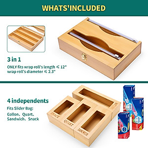 Jchccu Individual Plastic Wrap Dispenser with Cutter, Ziplock Bag Organizer Storage for Kitchen Drawer Organization, Bamboo Foil and Plastic Wrap Organizer, Storage Bag Organizer