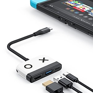 Switch Dock for Nintendo Switch/OLED Switch,RREAKA Portable TV Dock with 4K HDMI USB 3.0 Port and 100W Charging,Travel Dock Replacement for Switch (White, A)