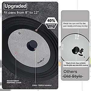 Walfos Universal Pan Lid - Pot Lid for Pots, Pans and Skillets, with Unique Enlarged Heat Resistant Silicone Rim and Tempered Glass, Fits 8" to 12" Diameter Cookware, BPA Free (1 Piece)