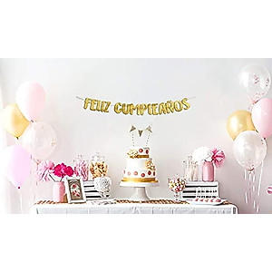Feliz Cumpleaños Gold Glitter Banner, Spanish Happy Birthday Banner, Fiesta Mexican Themed Birthday Party Decorations
