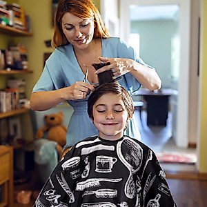 FEBSNOW Waterproof Barber Cape and Neck Duster Brush Hair Cutting Cape with Adjustable Snap Button, 43.3 × 57 Inches Large Salon Cape for Hair Treatment Haircut Dyeing Perm (Printing Style)