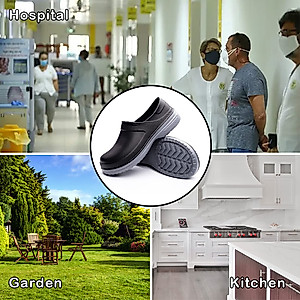 Chef Shoes Men and Women Clogs Zapatos de Cocina para Hombres Kitchen Shoes Nurse Work Shoes Waterproof and Oil-Proof Antiskid Non-Slip Shoe Suitable for Garden Kitchen and Hospital Black
