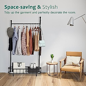 jxgzyy Clothing Rack Metal Garment Rack with Basket Rolling Clothes Rack with Hanging Rod Wardrobe Rack on Wheels Multi-functional Closet Rack for Bedroom Cloakroom Laundry