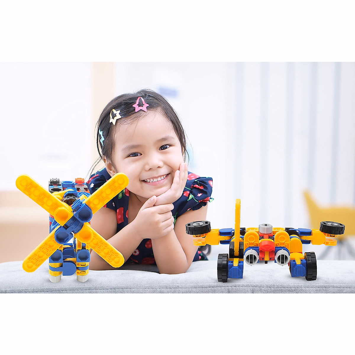 Skoolzy Klikio 8 in 1 Construction Building Engineering Toys 98 Piece Kit - STEM Bin Toys for Ages 7+, Includes Storage Bag and Booklet with Building Designs