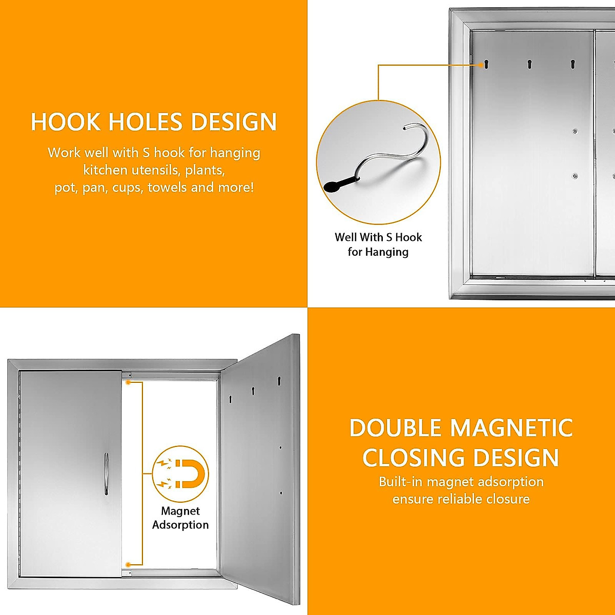 BBQ Future Outdoor Kitchen Access Doors 24W x 24H, Grill Double Door Brushed Stainless Steel Storage Cabinet for Grilling Station & BBQ Island