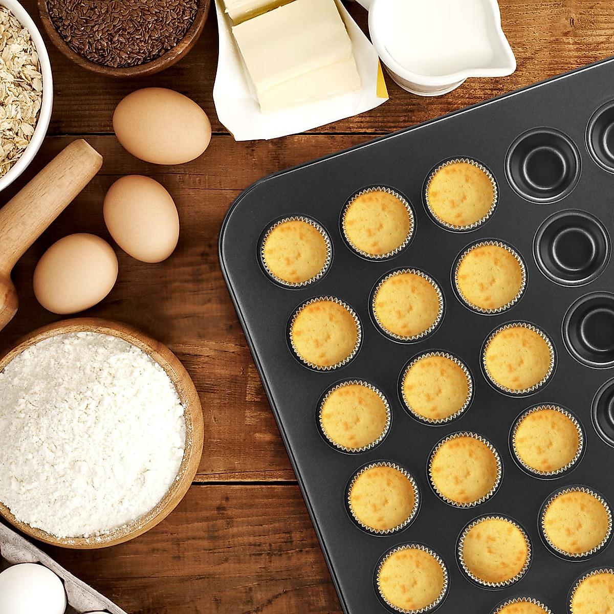 GOTOTOP Cupcake Pan, 48‑Cup Nonstick Mini Round Cupcake Pan Tray Baking Mould Bakeware Cooking Accessory, 48 Cups Muffin and Cupcake Pan, Grey