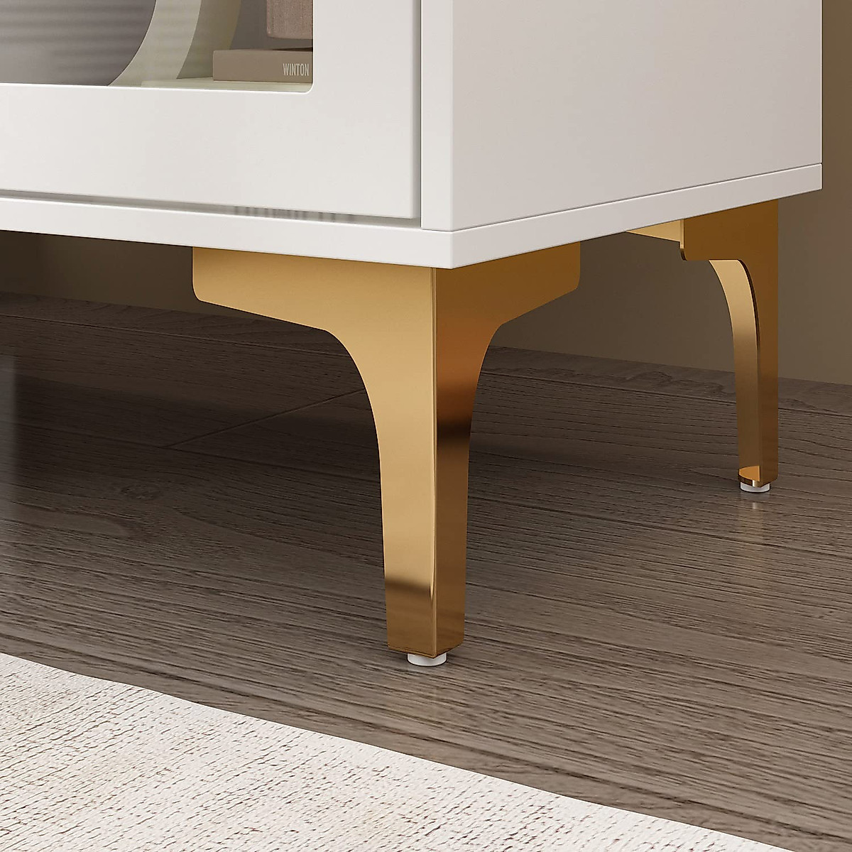 Homsee Storage Cabinet with 5 Drawers, Shelves & Glass Door, Sideboard Buffet Cabinet with Metal Legs, Modern Wood Display Cabinet for Living Room, Bedroom & Hallway, White (31.5”W x 15.7”D x 47.2”H)