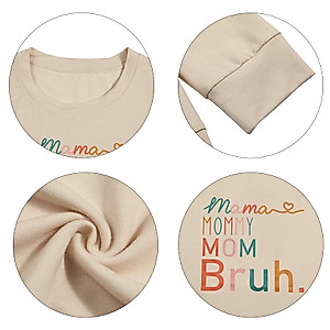 BLANCHES Mama Sweatshirt Women Mama Mommy Mom Bruh Funny Mom Life Sweatshirts Pullover Tops Casual Loose Long Sleeve Shirt Apricot