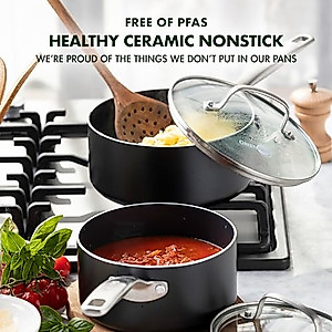 GreenPan Chatham Black Prime Midnight Hard Anodized Healthy Ceramic Nonstick, 1QT and 2QT Saucepan Pot Set with Lids, PFAS-Free, Dishwasher Safe, Oven Safe, Black