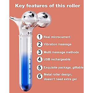 Microcurrent Face Massager Roller, 5D Microcurrent Facial Device Facial Massager Beauty Skin Care Tool for Face Eye Neck, Gift for Women