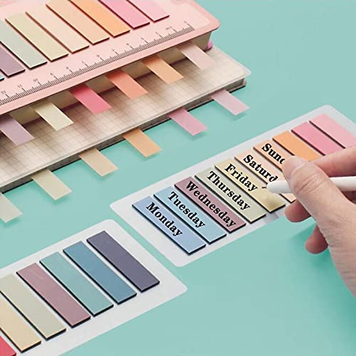 ELII Sticky Tabs 1200pcs Page Markers,Morandi Sticky Note Tabs Colored Writable and Repositionable Book Flags Tabs Strip Index Tabs,Page Tabs