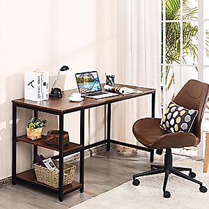 Tangkula Home Office Computer Desk with 2 Storage Shelves, Industrial Study Writing Desk Workstation Laptop Table with Sturdy Metal Frame (Coffee)
