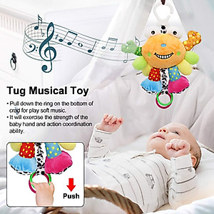 MARUMINE Baby Car Seat Toys with Tug Music, Infant Soft Plush Rattle, Early Development Hanging Stroller Toys for 0, 3, 6, 9, 12 Months Newborn Boys Girls Gifts
