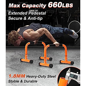 TABEKE Push Up Bar, 12" High Parallettes Bars & Dip Bar With Full-Cover Foam Handles, No Wobbling Calisthenics Equipment For Handstand, L-Sit, Gymnastics, Strength Training Home Gym