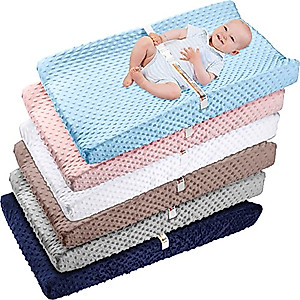6 Pack Changing Pad Cover Unisex Ultra Soft Minky Dots Fabric Plush Changing Table Covers Breathable Wipeable Changing Table Sheets Suit for Baby Boy and Girl Fit 32'' x 16" Contoured Pad