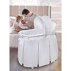 Badger Basket Wishes Rocking Baby Bassinet Heirloom Quality Bedside Sleeper with Bedding, Pad, and Storage Basket - White