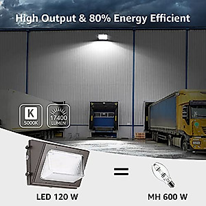 Lepro LED Wall Pack Light with Dusk to Dawn Photocell, 120W 17400LM 600W Metal Halide Equivalent, 5000K Daylight IP65 Waterproof Commercial Wall Mount Outdoor Security Lighting Fixture,UL & DLC Listed