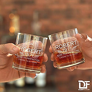 Personalized Whiskey Glass For Men, Customized Engraved Etched Monogram Rocks Cocktail Glass, 10.25 oz Old Fashioned Custom Whiskey Gift Glass Birthday Gift For Him, Aged To Perfection