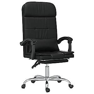 WEHUOSIF Scandinavian Minimalist Massage Reclining Office Chair, Black Faux Leather