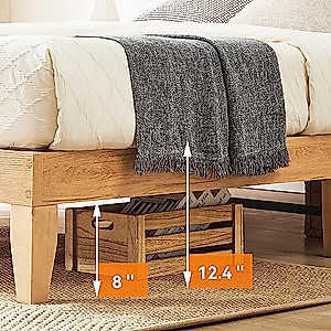 GAOMON Queen Bed Frame with Natural Rattan Headboard, Queen Size Platform Bed Frame with LED Lights & Curved Rattan Headboard & Wooden Support Legs, No Box Spring Needed, Easy Assembly