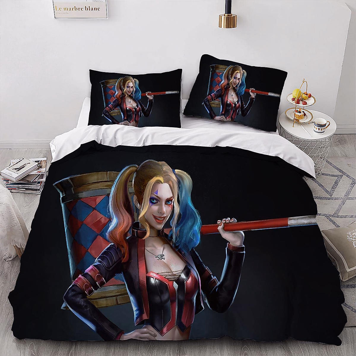 NICHIYOBI Qu-inn Villain Movie Character Duvet Cover 3 Piece Bed Set,Room Atmosphere Decoration Movie peripherals (Style 8,Queen 90x90in+20x30in*2)
