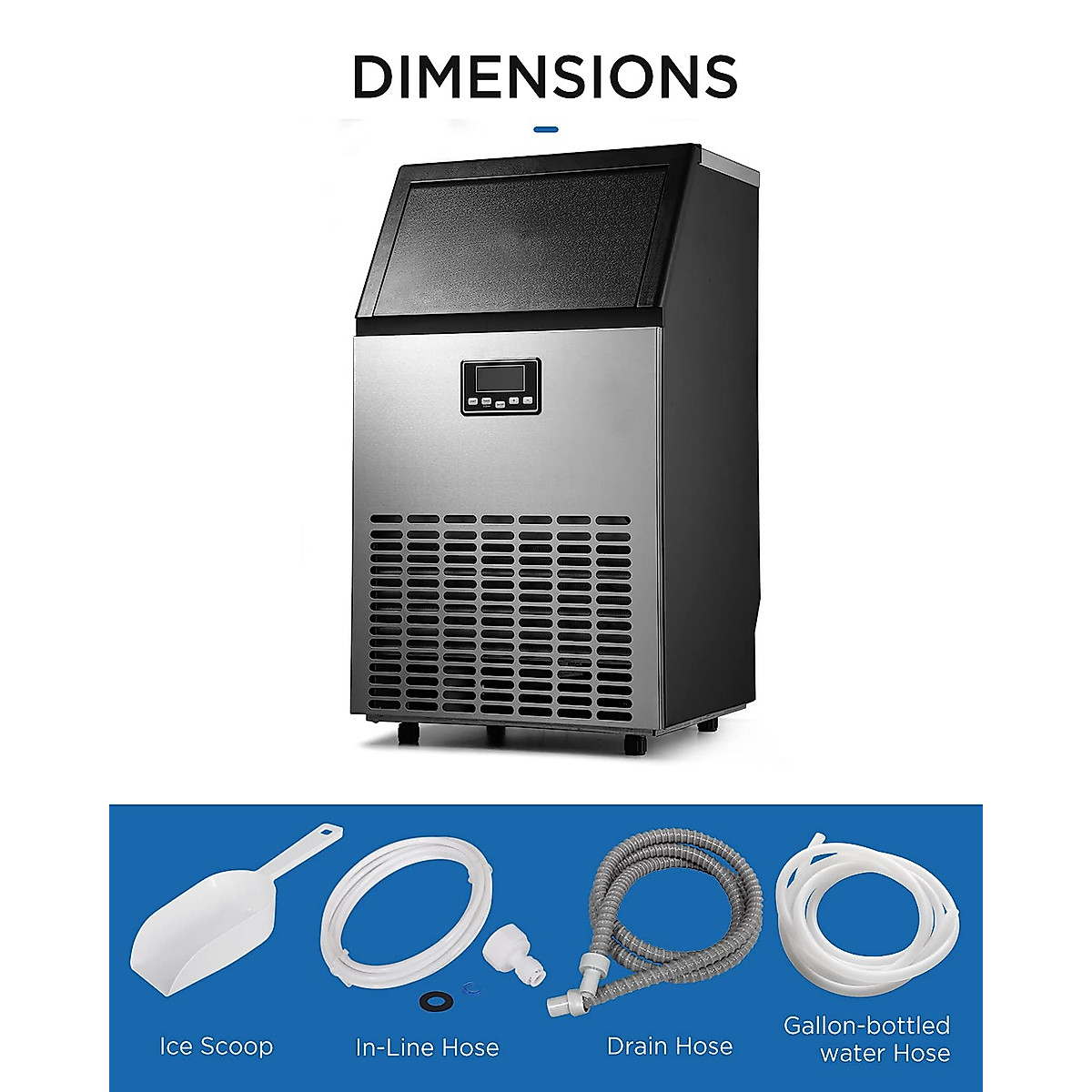 WATOOR Commercial Ice Maker Machine with Bottom-Loading Water System, LCD Display Under Counter or ‎Freestanding 100lbs/24h